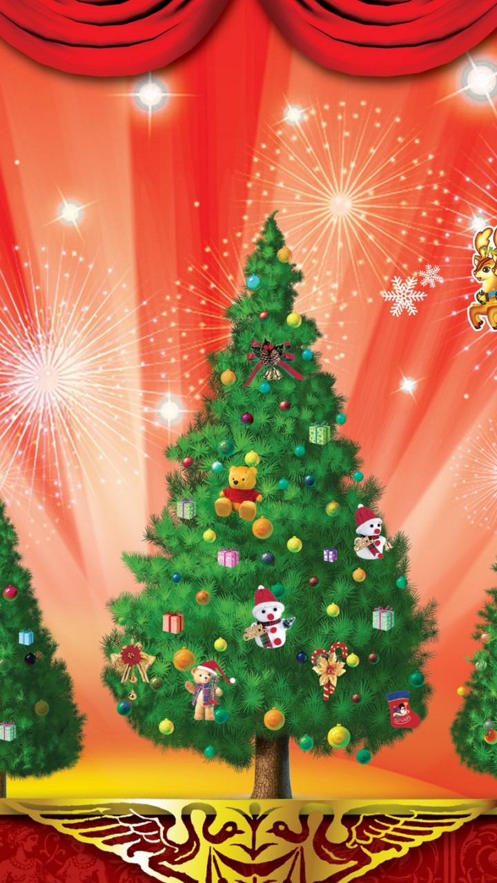 5 Christmas Trees 720x1280 - Wallpaper - FreeChristmasWallpapers.net